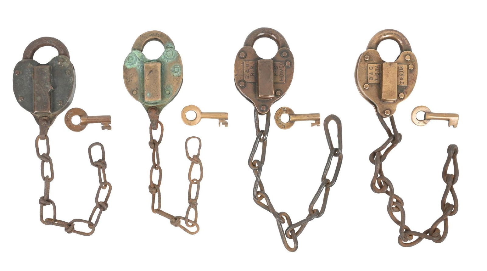 Lot Of 4 Railroad Locks & Keys Auction