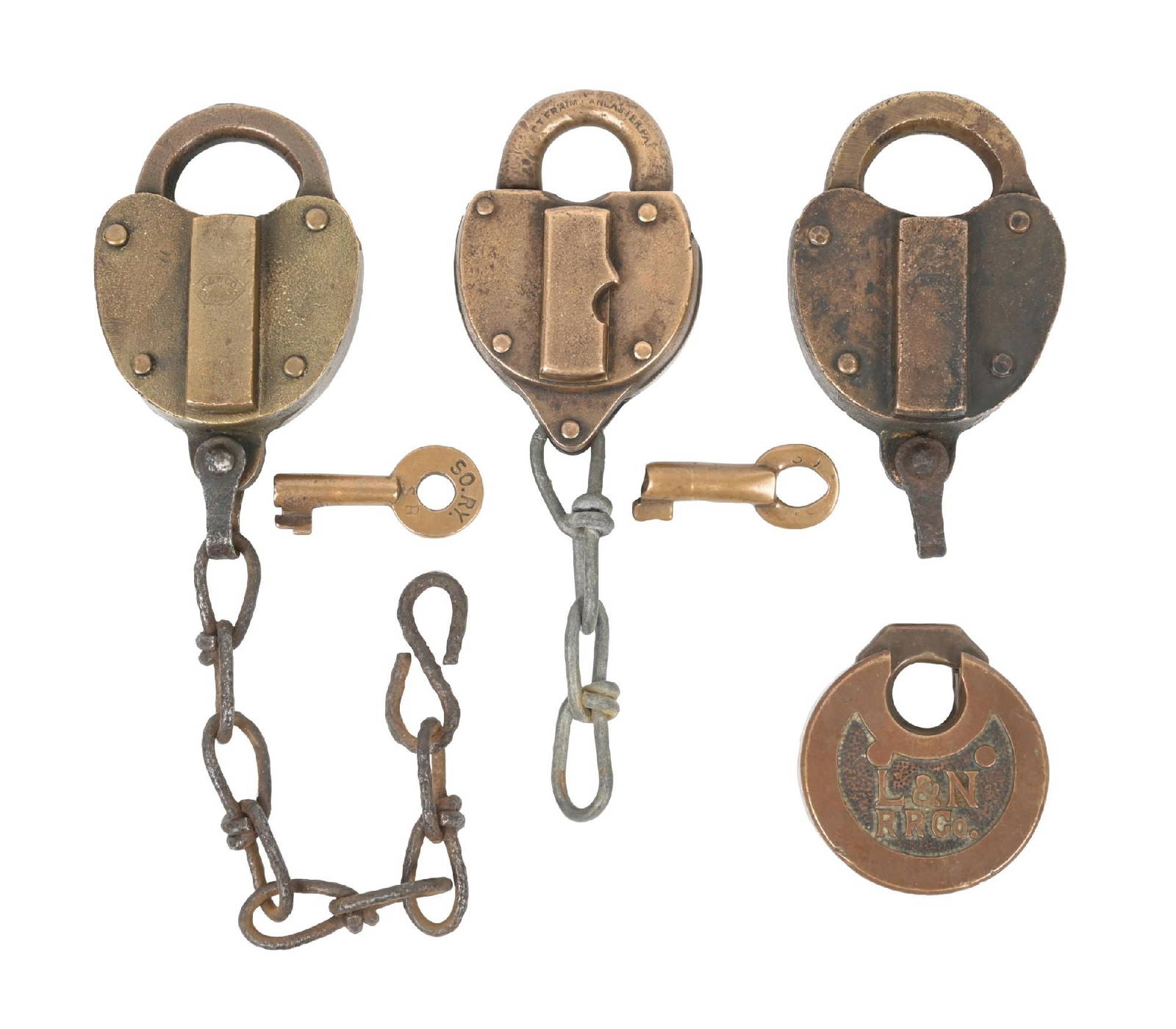 Lot Of 4 Railroad Padlocks & Keys Auction