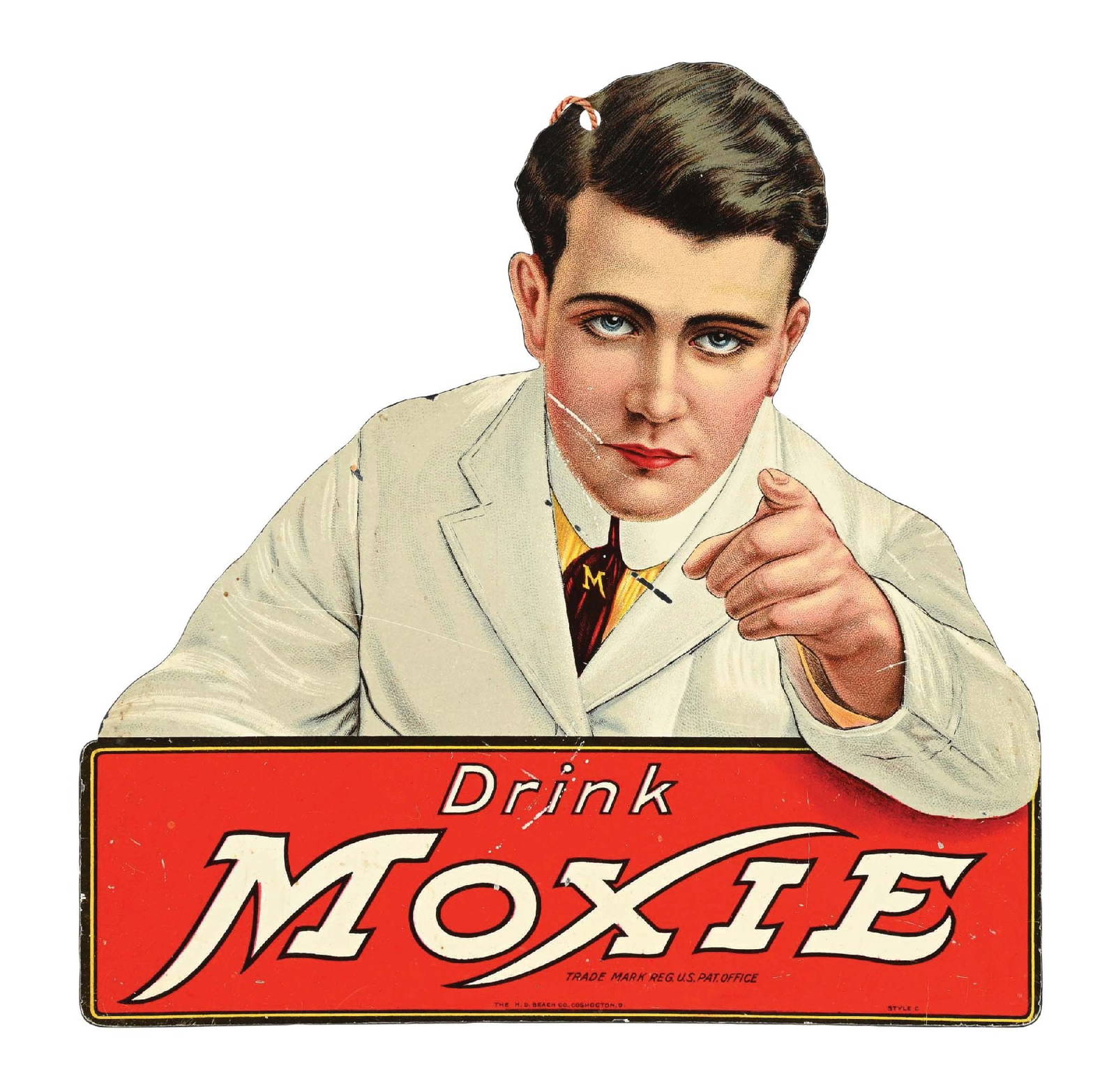 Drink Moxie Tin Sign W/ Soda Jerk Graphic Auction