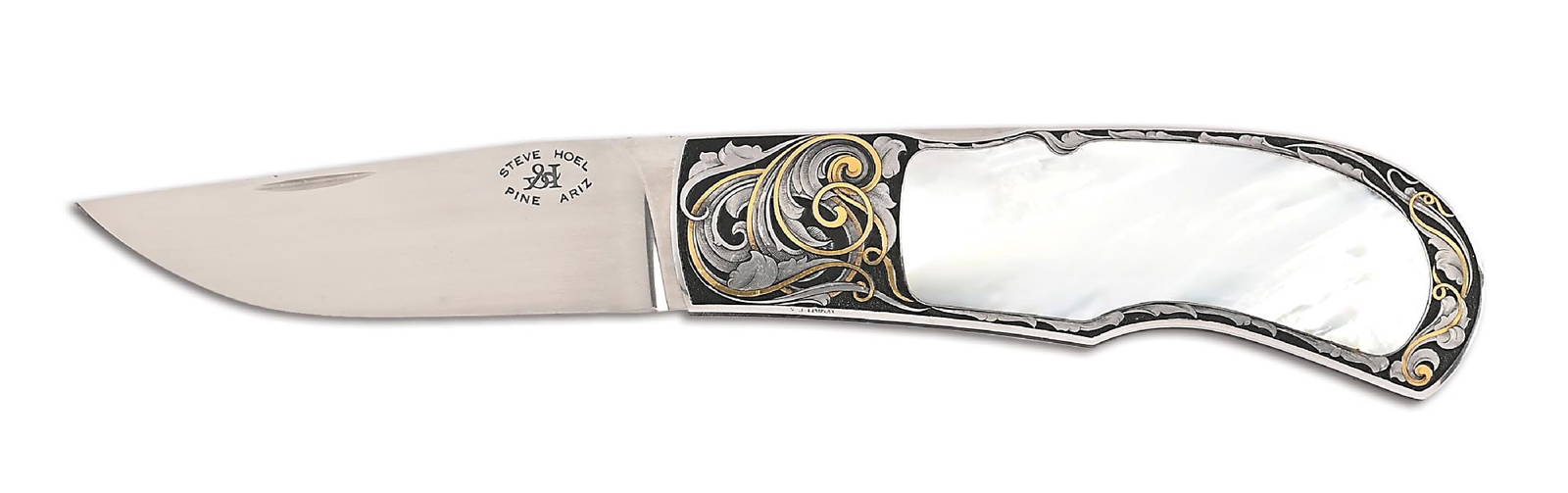 Steve Hoel Custom Engraved Mother Of Pearl Shell Interframe Lockback ...