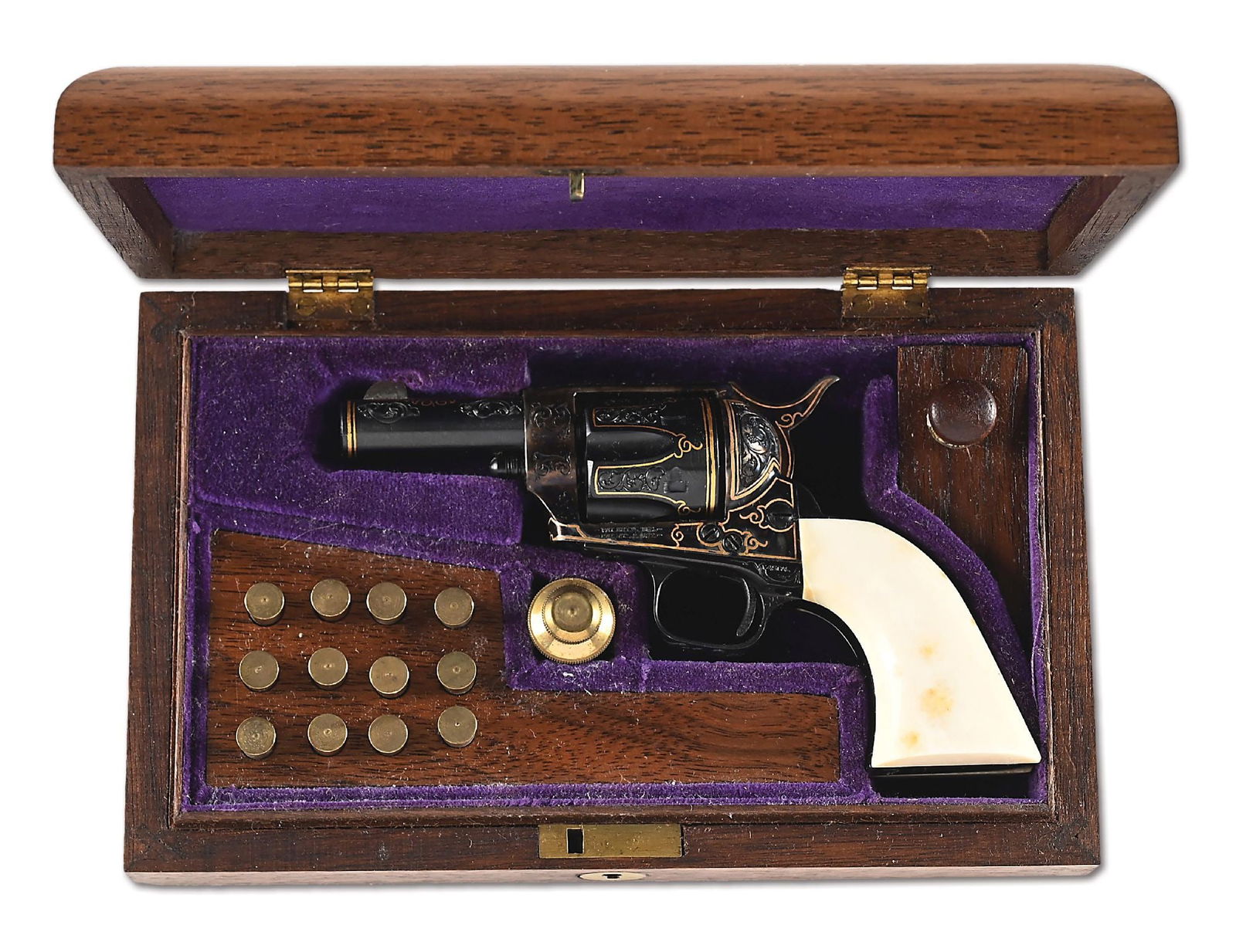 Cased, Engraved, And Gold Inlaid Miniature Revolver After A Sheriff's ...