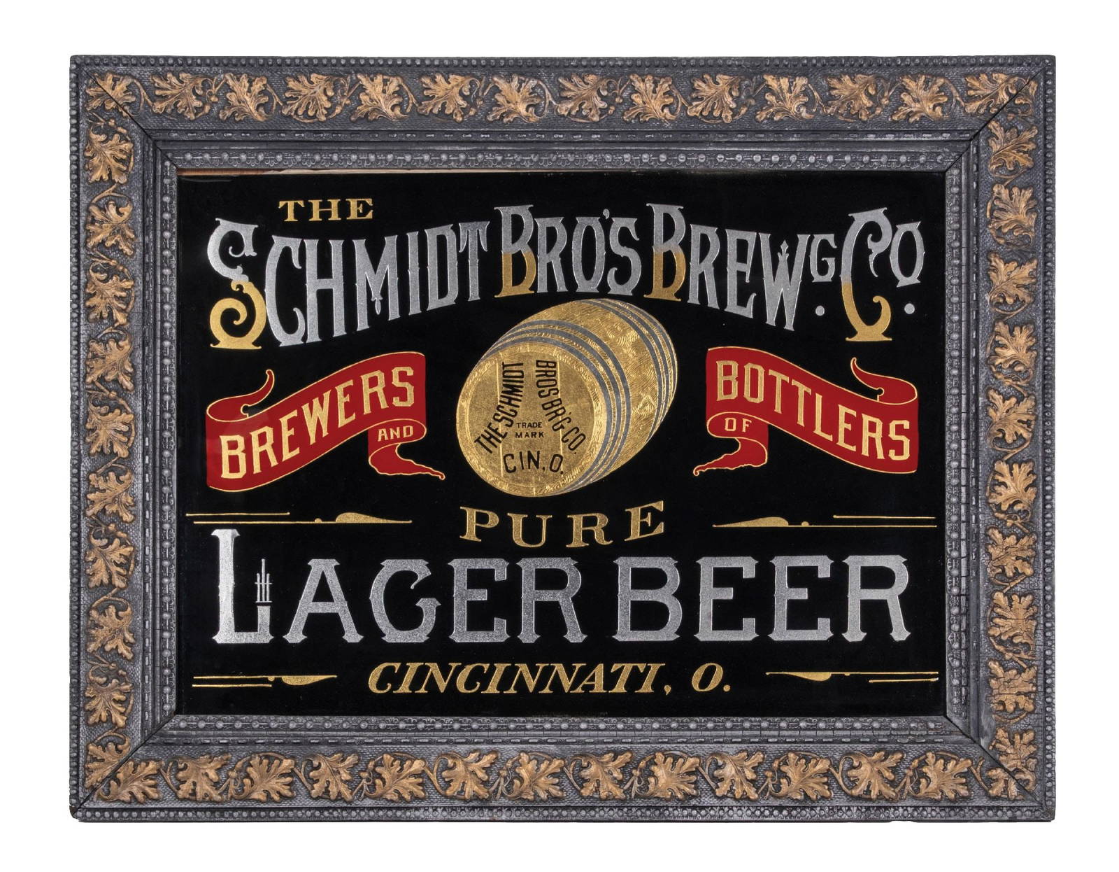 Beautiful Framed Reverse Glass Sign Advertising The Schmidt Brothers ...