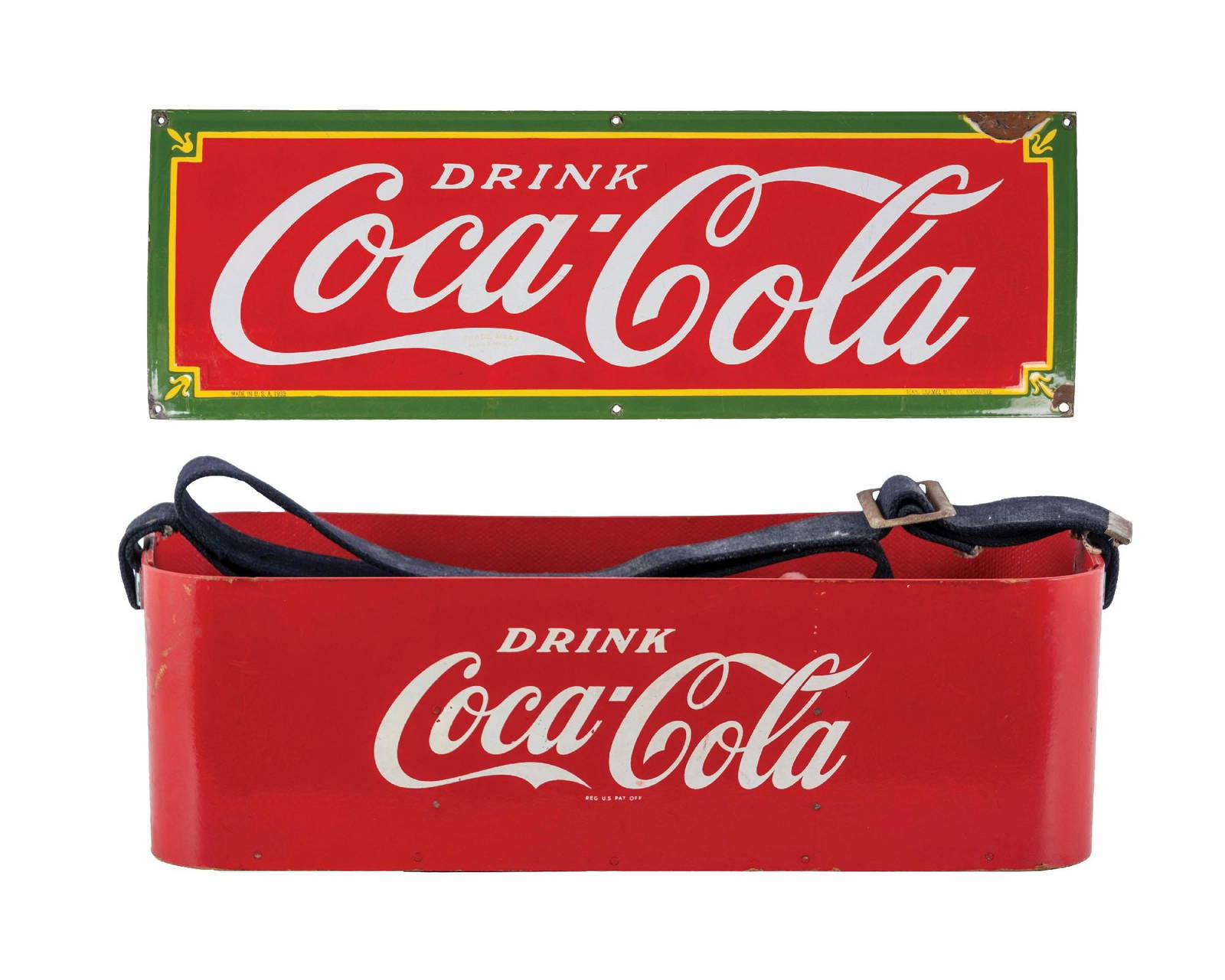 Pair Drink Coca-cola Porcelain Script Sign & Drink Coca-cola Tray Auction
