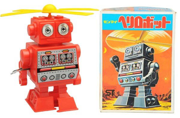Tin Litho & Plastic Wind Up Propeller Robot.
