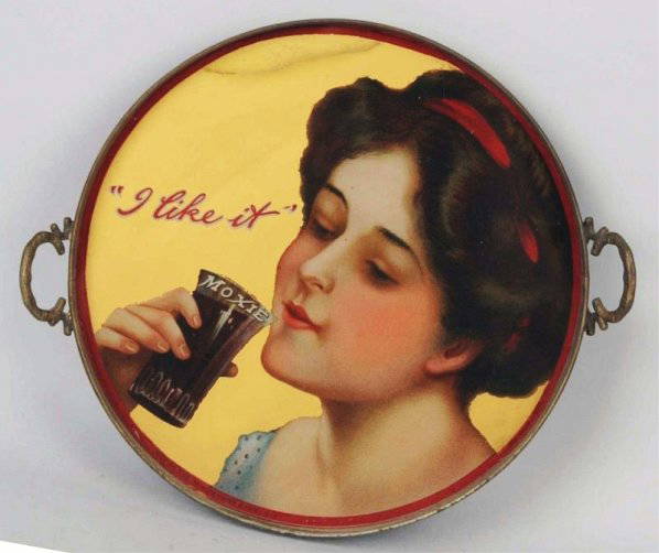 1905 1915 Moxie Reverse On Glass Serving Tray.