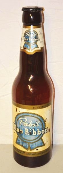 Large Pabst Blue Ribbon Glass Bottle Display.