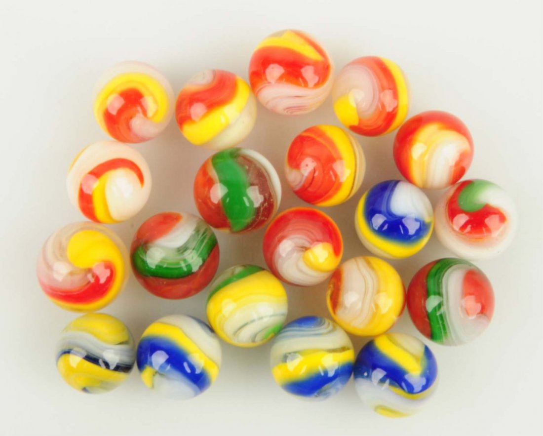 Lot of 20: Akro Agate Popeye Marbles.