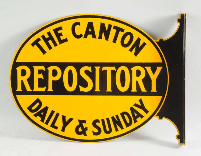 Canton Ohio Newspaper Tin Flange Sign.