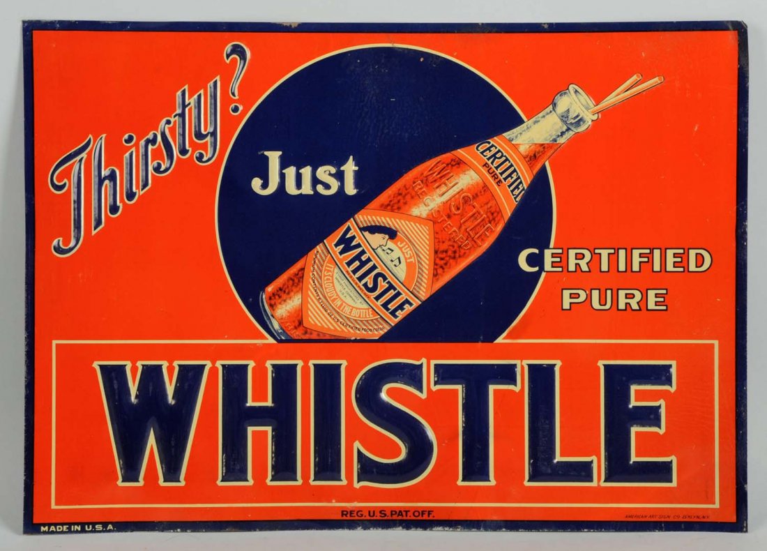1930s Embossed Tin Whistle Sign. - Jan 18, 2015 | Dan Morphy Auctions in PA