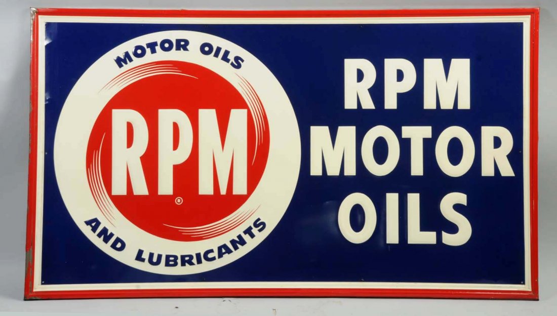 1940s 50s Rpm Motor Oil Embossed Tin Sign.