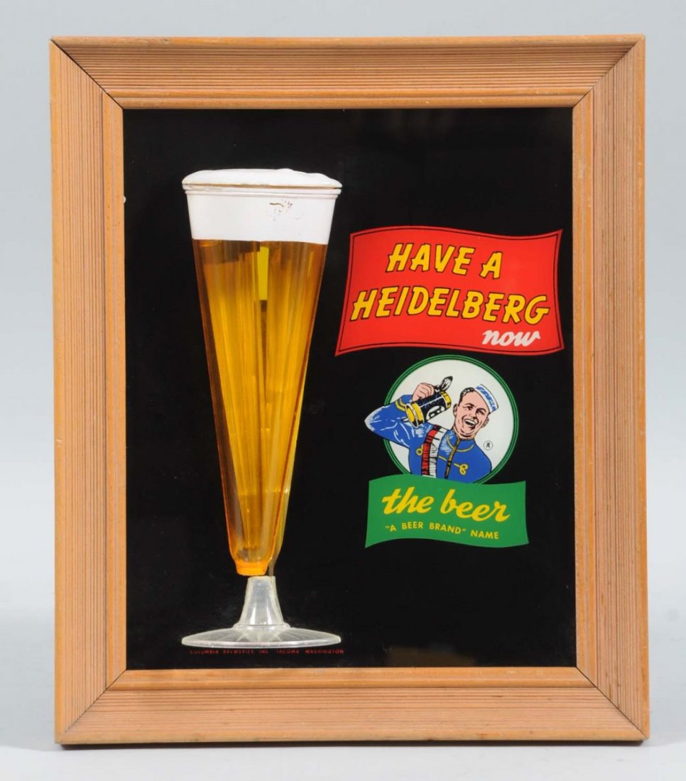 Heidelberg Beer Reverse Glass Bubbler Sign.