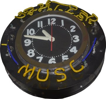 Wurlitzer Music Round Light Up Neon Metal Clock.