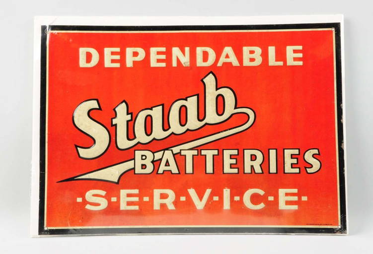 Tin Dependable Staab Batteries Service Sign.
