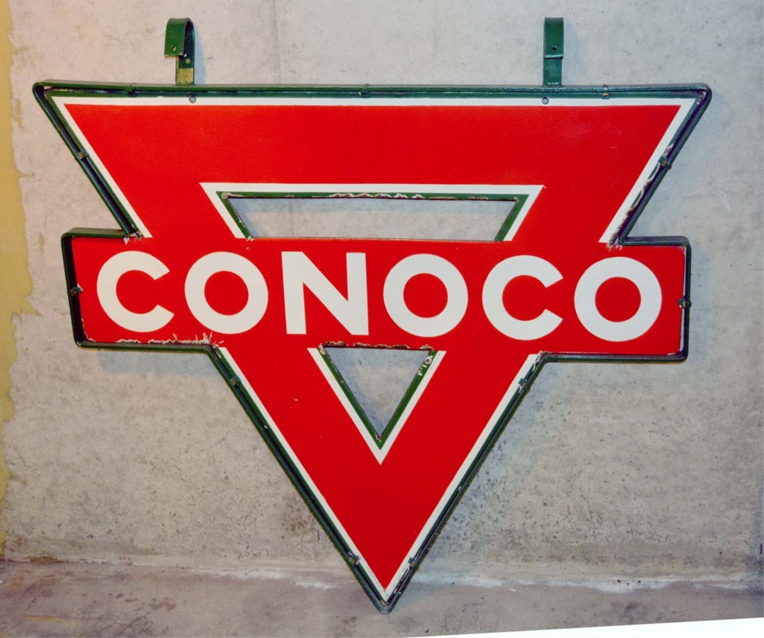 Conoco Triangle Double Sided Porcelain Sign.