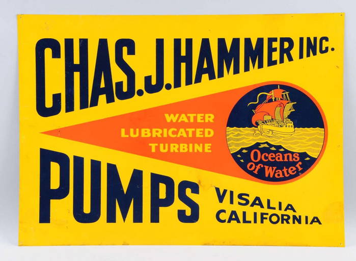 1940s 50s Tin Hammer Pumps Sign.