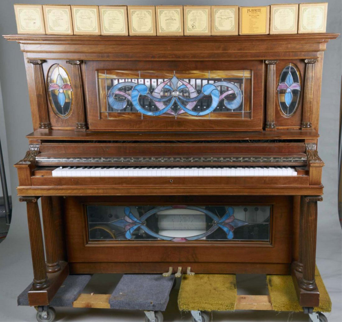 Wood Player Piano W/ Music Rolls
