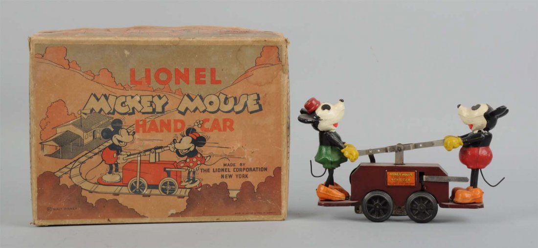 Mickey & Minnie Mouse Hand Car In Original Box.