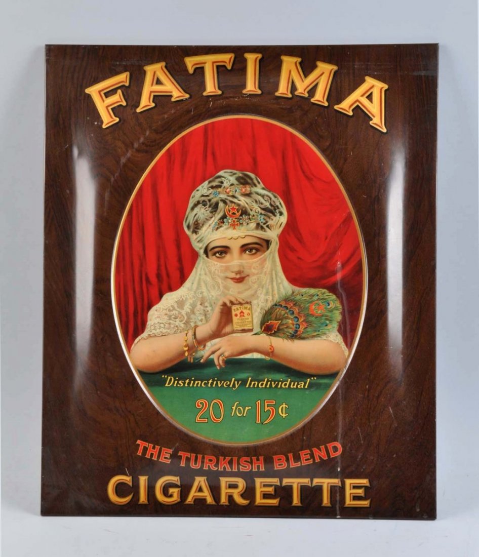1905-10 Fatima Cigarettes Self Framed Tin Sign.