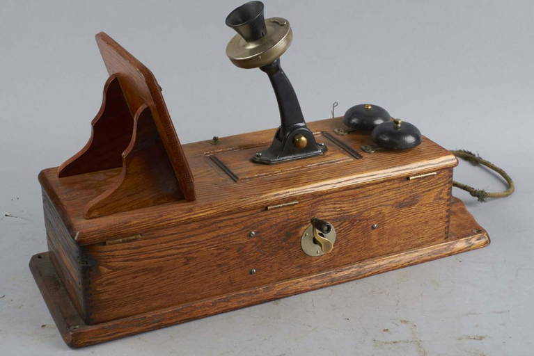 Early Monarch Oak Wall Mount Hand Crank Telephone