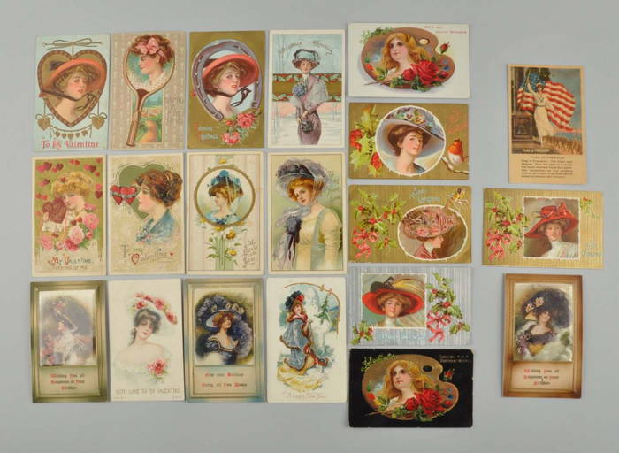 Lot Of 19: Greeting Postcards With Pretty Girls.