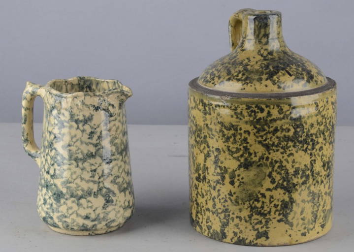 Lot Of 2: Primitive Spongeware Jug And Pitcher