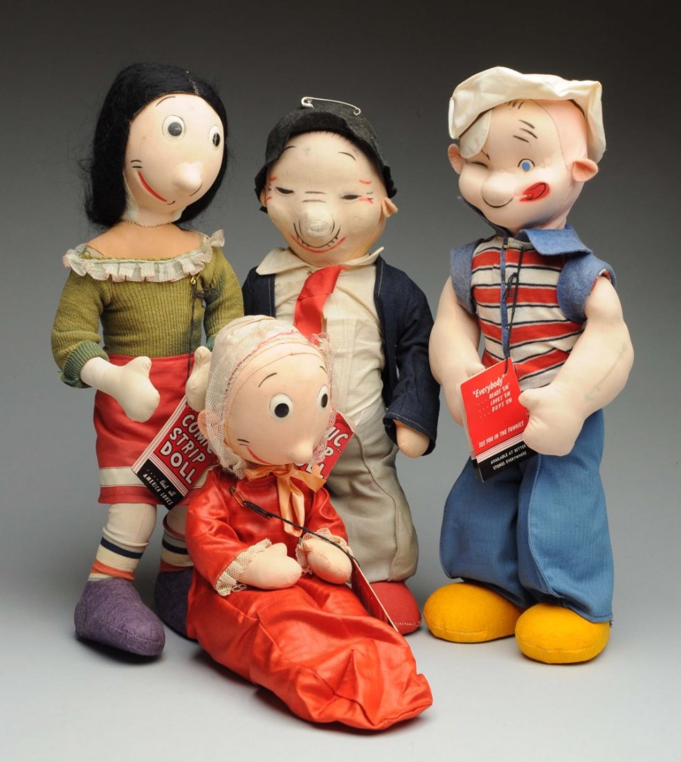Set Of 4: Popeye Comic Strip Character Dolls.