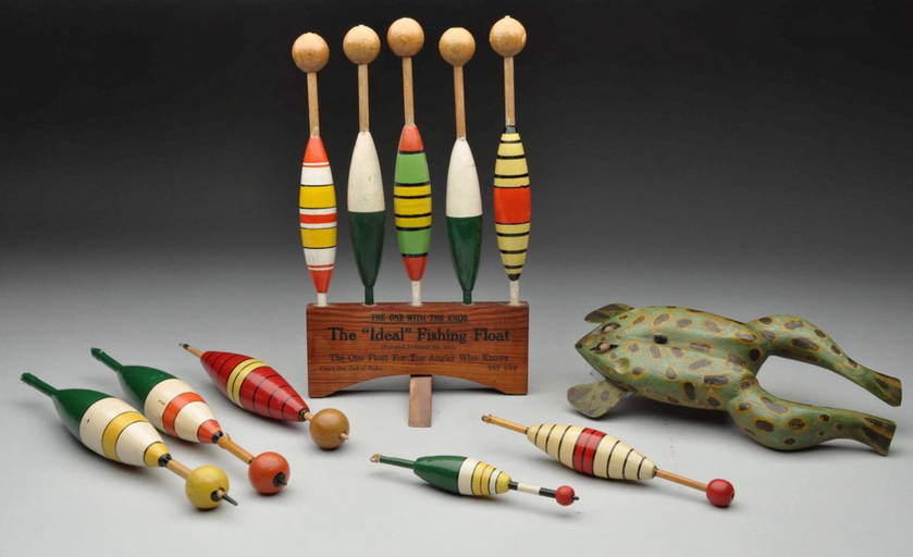 Ideal Fishing Float Display & Frog Decoy.