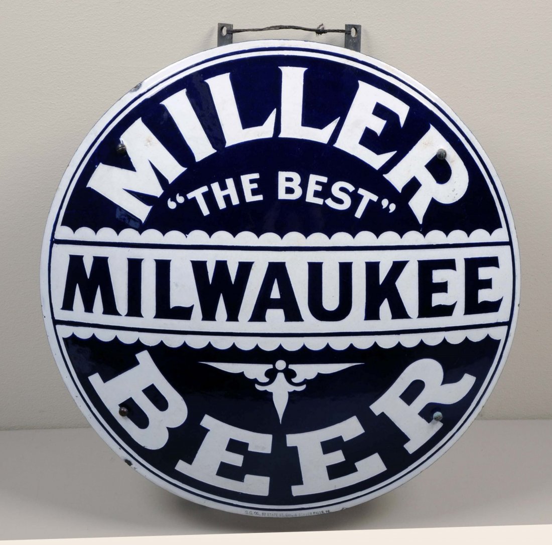 Miller Beer Porcelain Corner Sign.