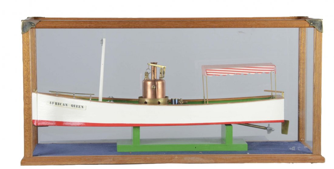 African Queen Model Boat In Display Case