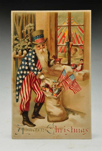 Rare Uncle Sam Santa Post Card "merry Christmas"