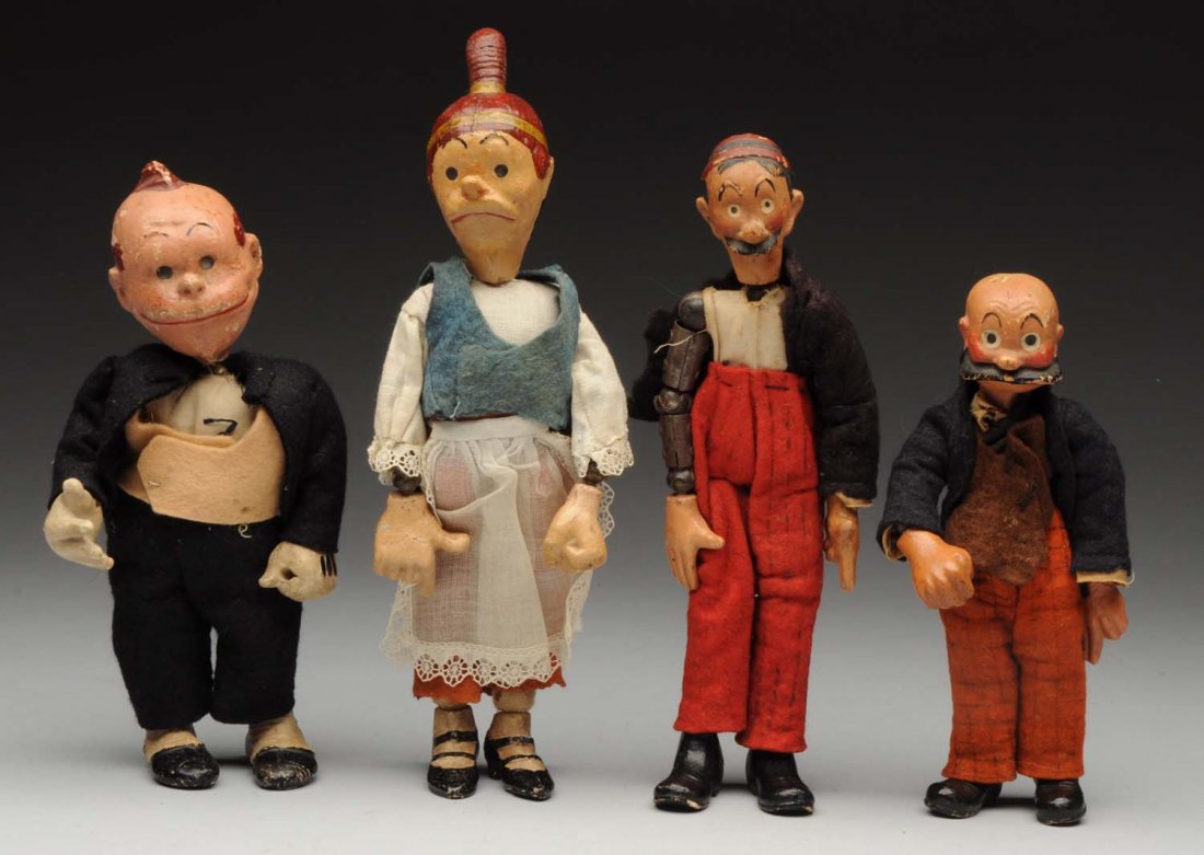 Lot of 4: Swiss Jointed Bucherer Metal Dolls.