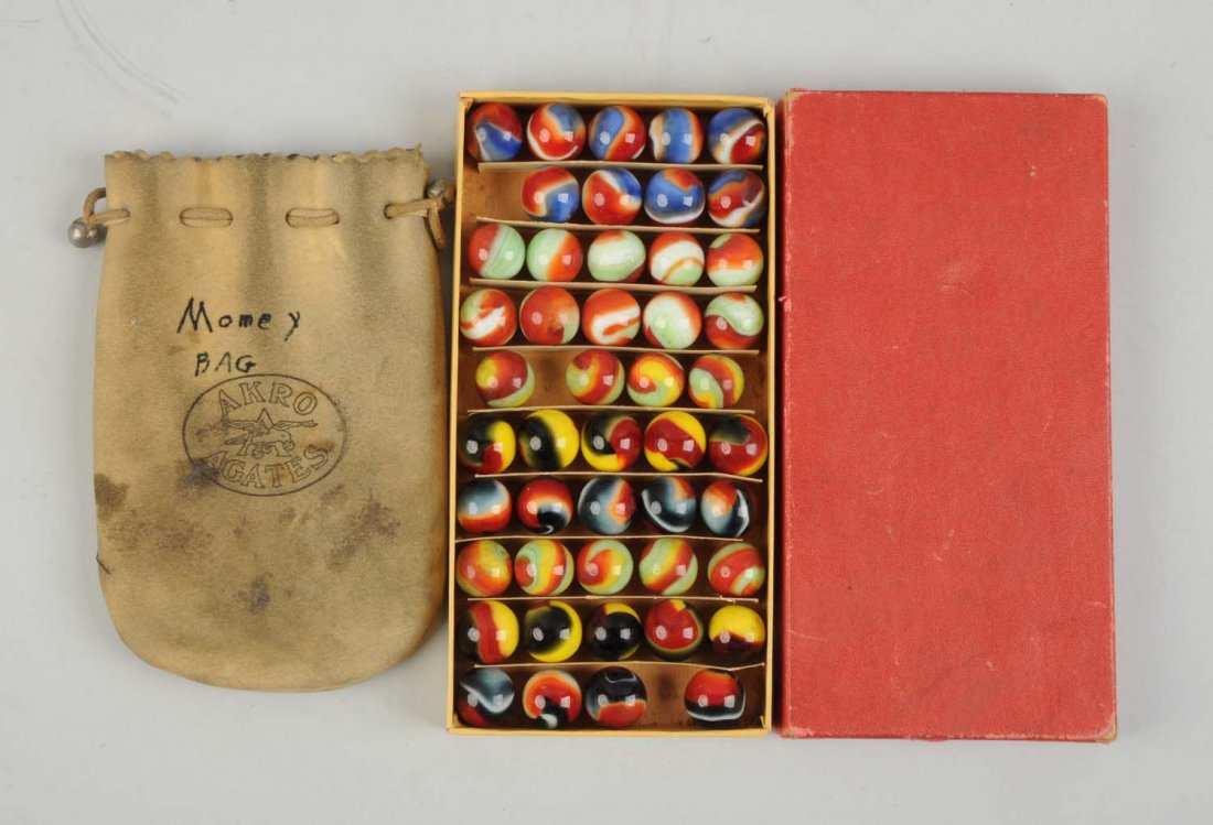 Box Of Akro Agates With Bag.