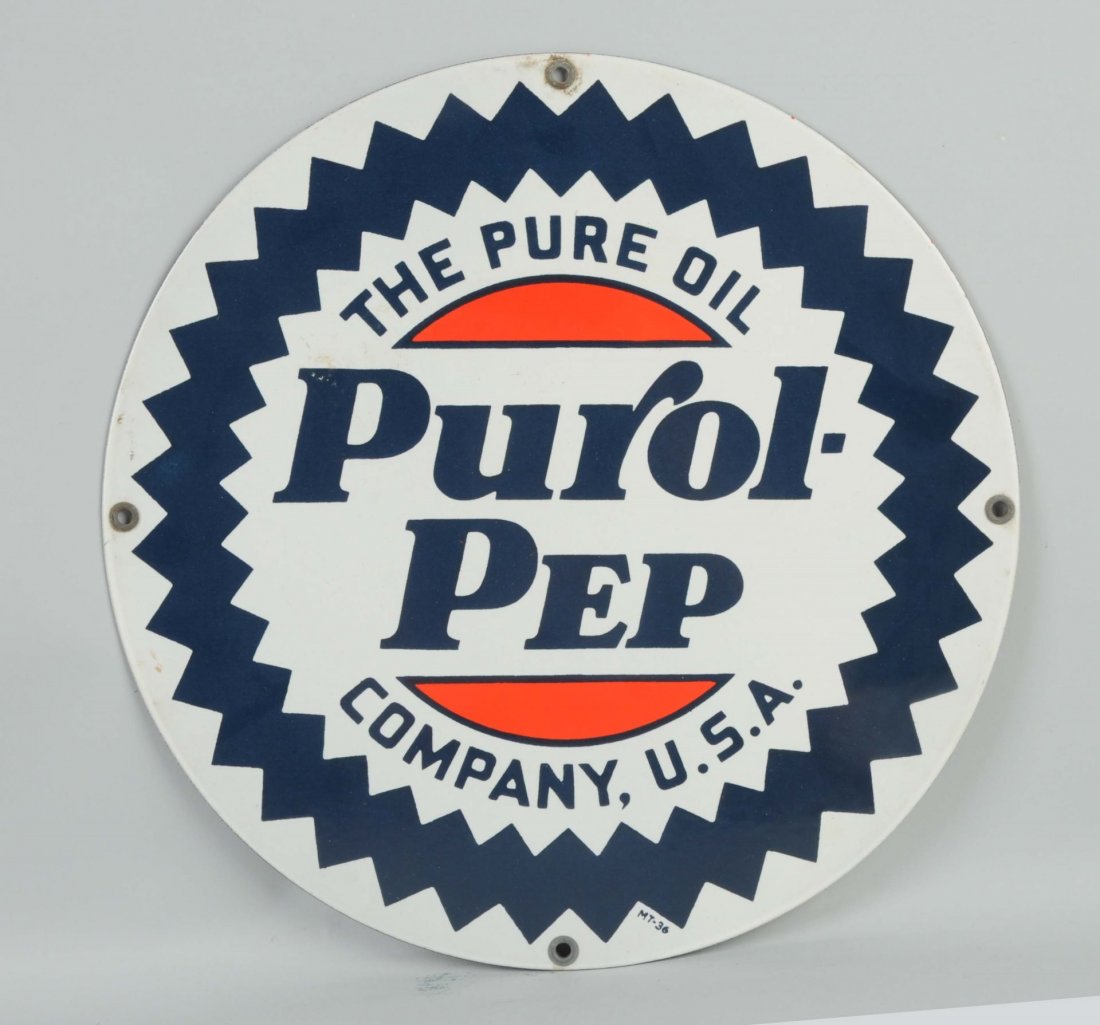 Purol Pep The Pure Oil Company Porcelain Sign.