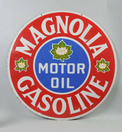 Magnolia Gasoline Motor Oil With Flowers Sign.