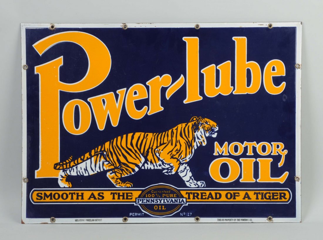 Power-lube Motor Oil with Tiger Logo Sign.