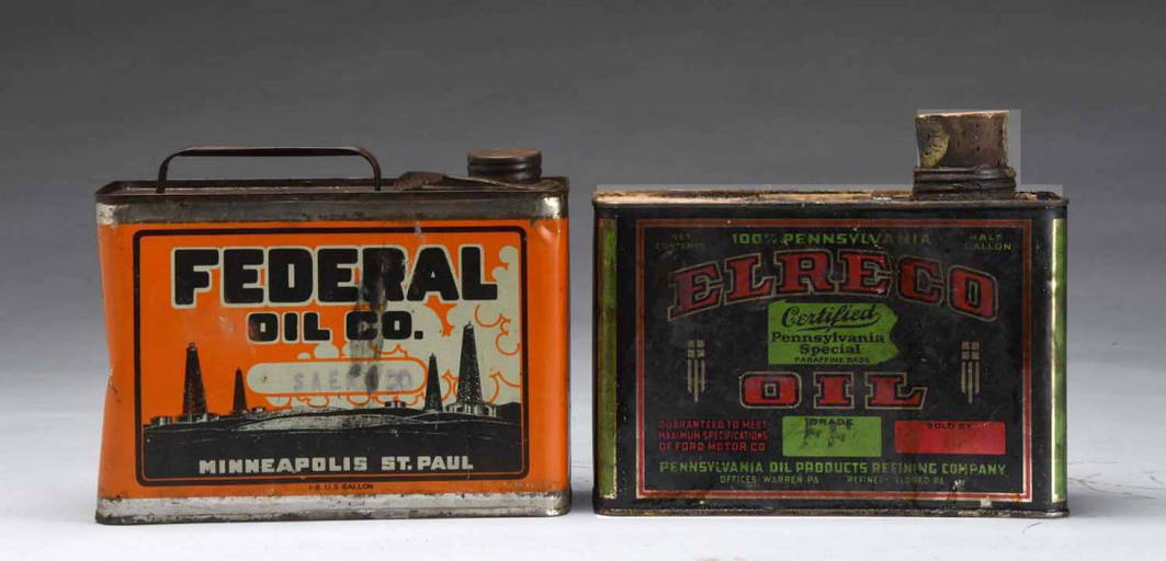 Lot Of 2: Elder & Federal Half Gallon Flat Cans.