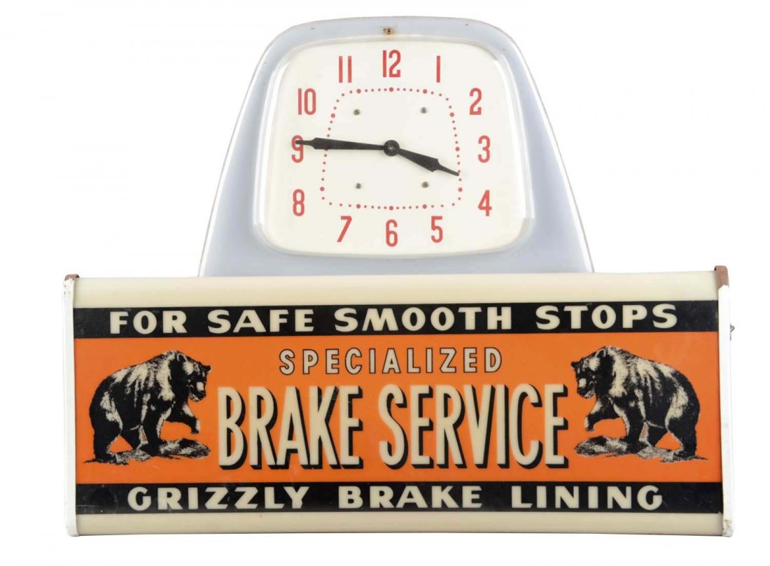 Grizzly Brake Lining Lighted Advertising Clock