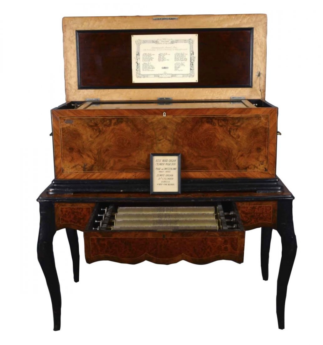 Rosewood Organ Cylinder Music Box & Table