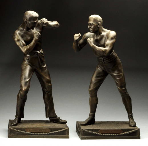 Pair Of Spelter Boxing Statues By Arthur Waagen.