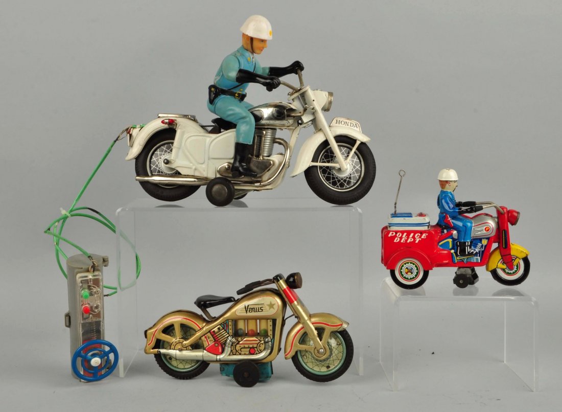 Lot Of 3: Japanese Tin Litho Motorcycle Toys.