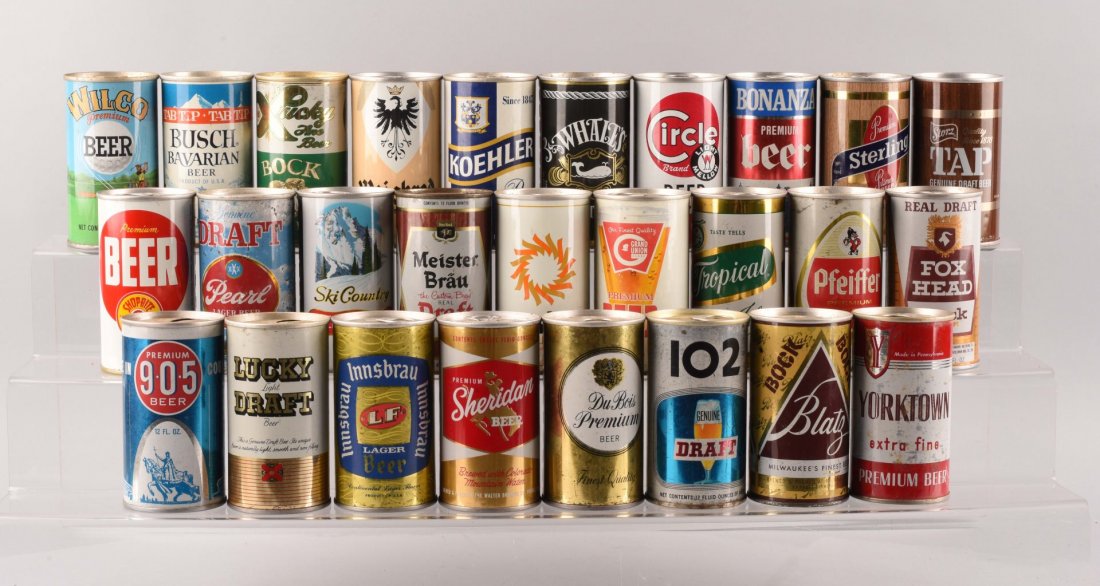 Lot Of 28: 1960s Era Pull Top Beer Cans.