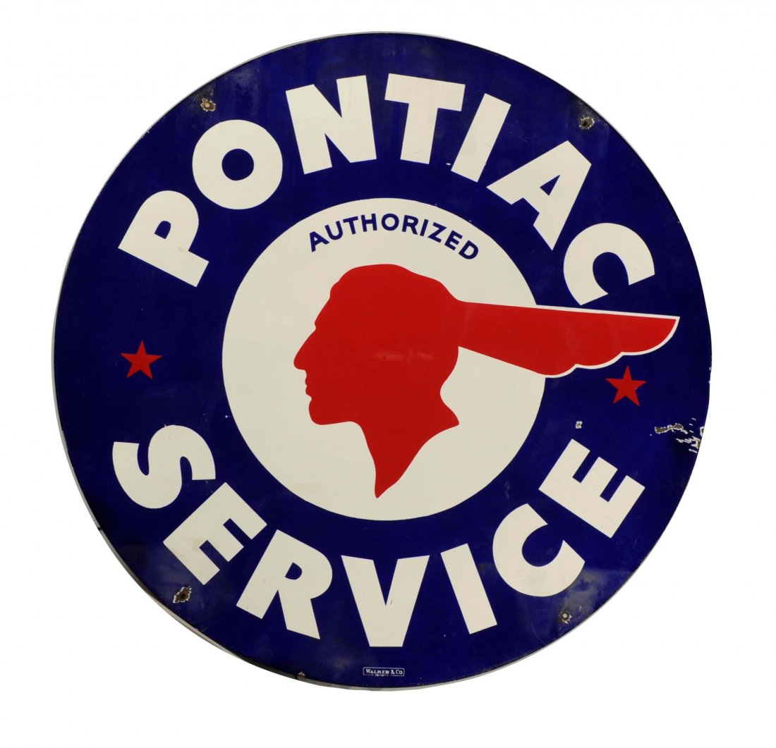 Pontiac Indian Logo Porcelain Sign.