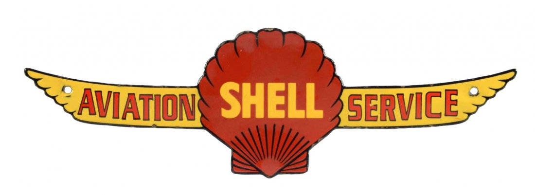 Shell Aviation Service Diecut Porcelain Sign.