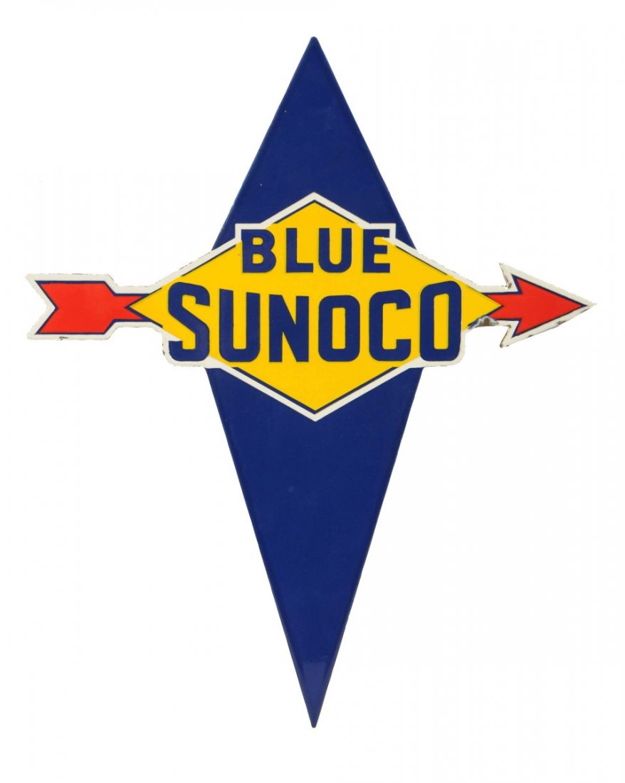 Blue Sunoco Porcelain Diecut Sign.