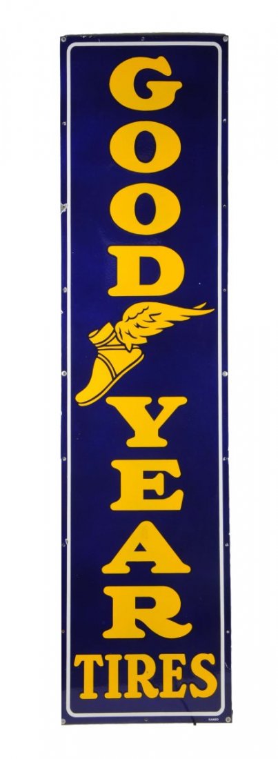 Goodyear w/ Winged Foot Vertical Porcelain Sign.