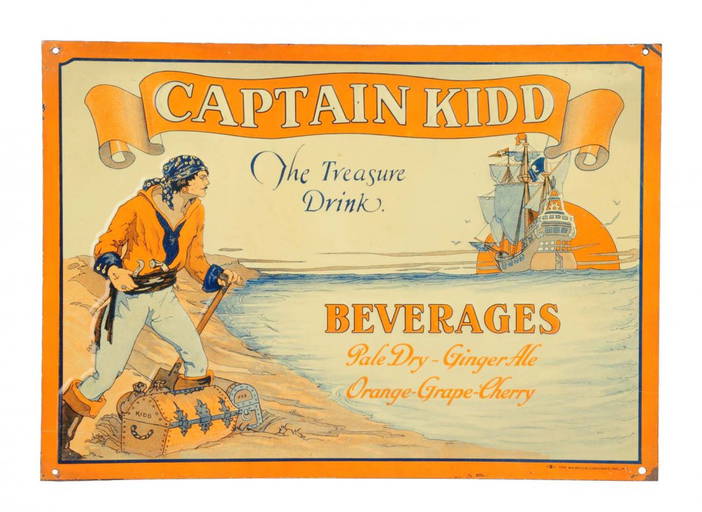 Rare Captain Kidd Beverages Embossed Tin Sign.