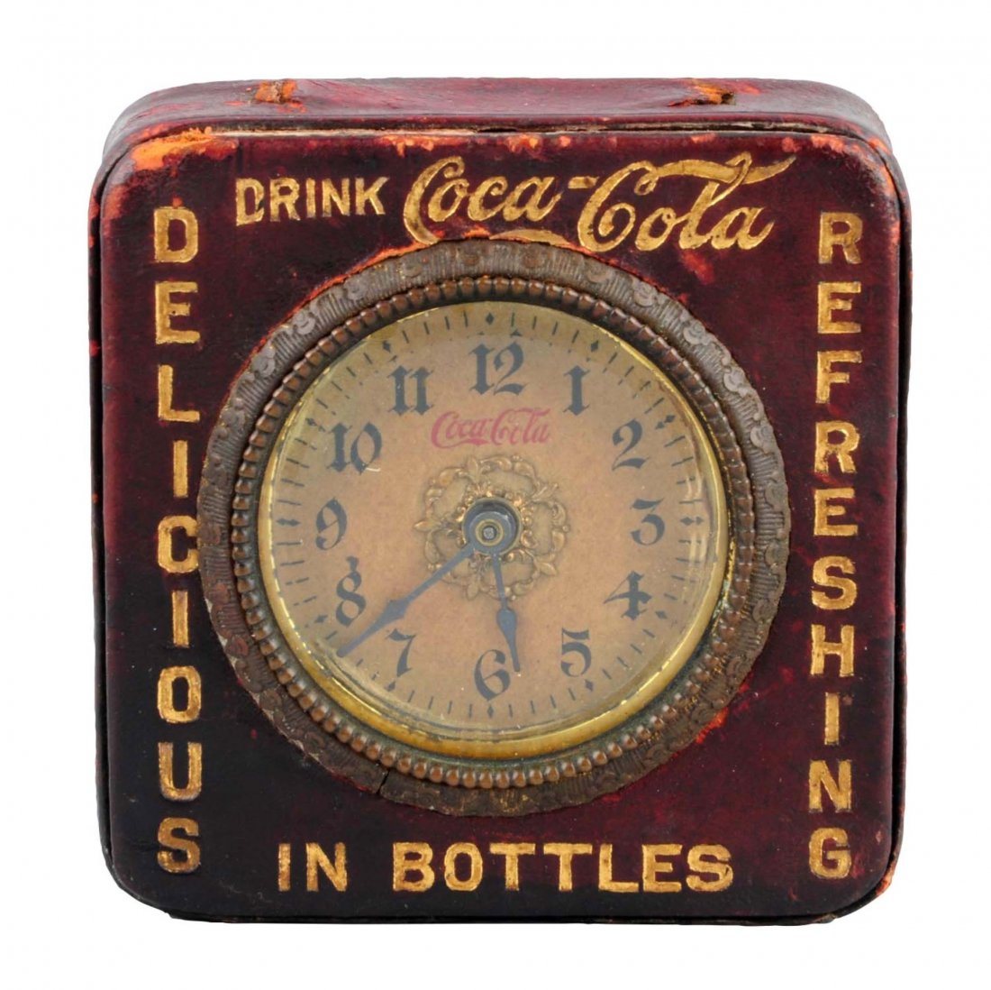 Ca. 1905 Coca - Cola Leather Desk Clock.