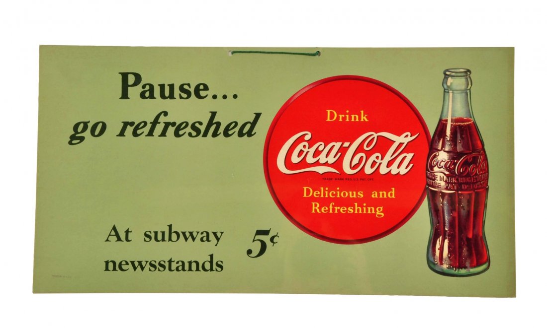 1940s Coca Cola Hanging Cardboard Sign.