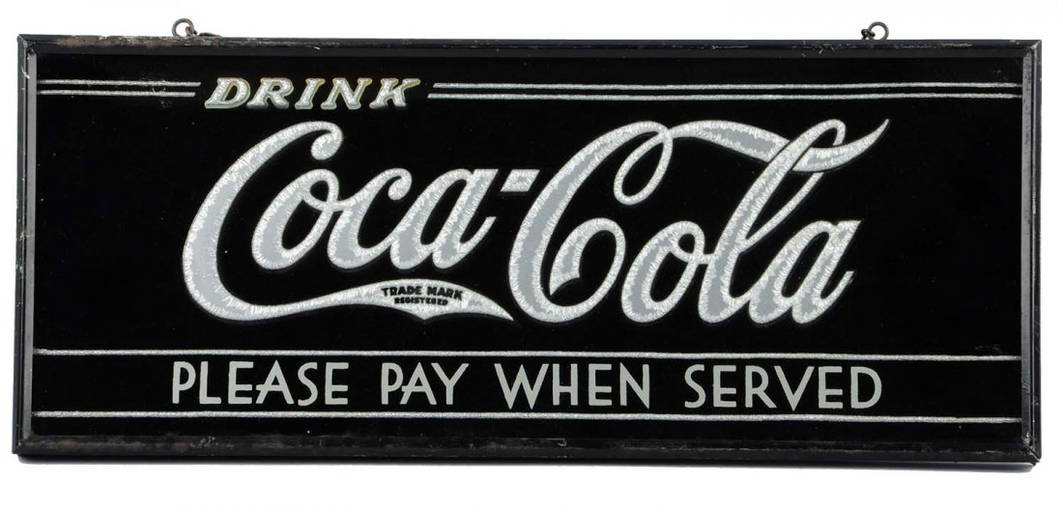 1930's Coca Cola Reverse On Glass Sign.