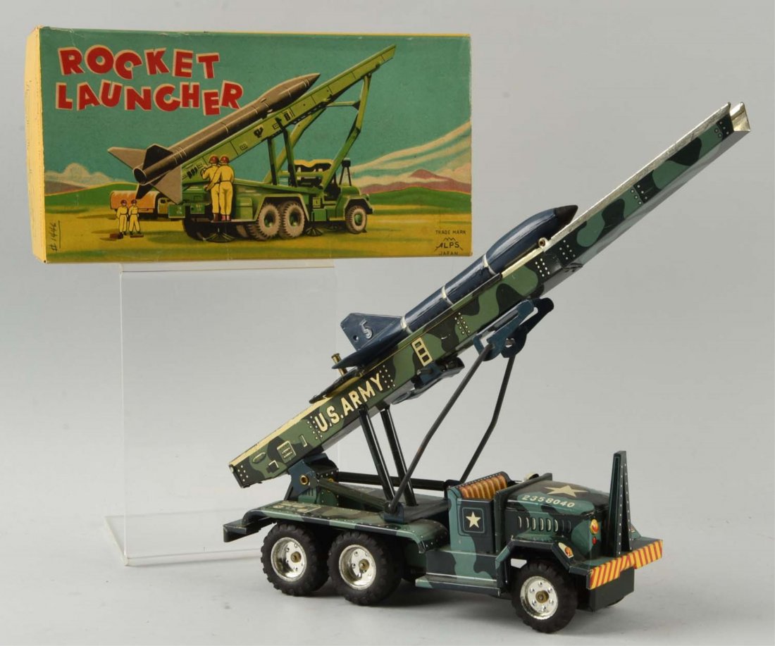 Japanese Tin Litho Friction Rocket Launcher Truck.